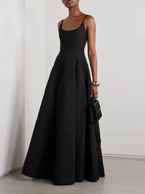 Staud Joy Pleated Cotton-blend Faille Maxi Dress