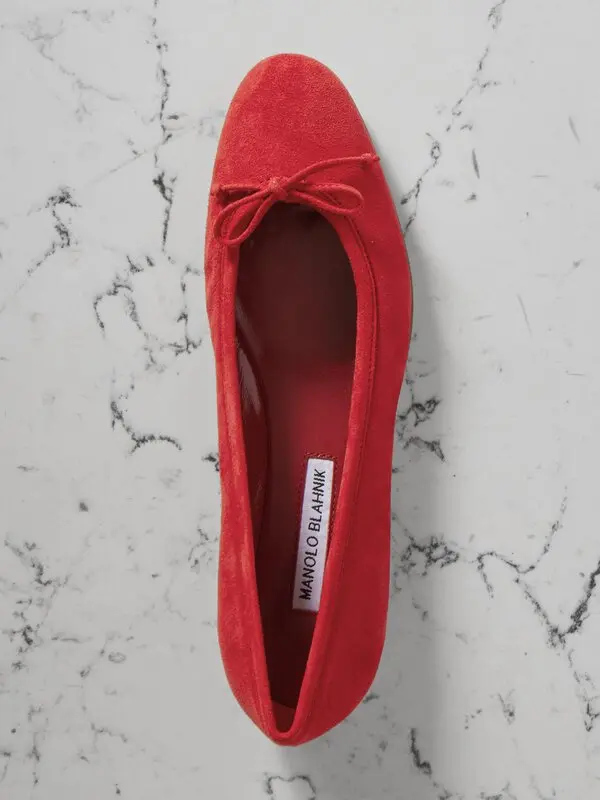 Manolo Blahnik Veralli Suede Ballet Flats - Red