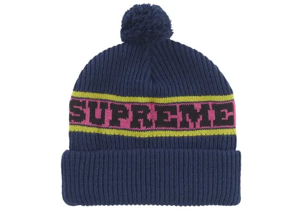 Supreme Striped Beanie - Navy Blue
