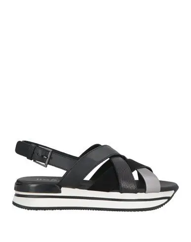 Hogan Leather Ankle Strap Sandals - Black