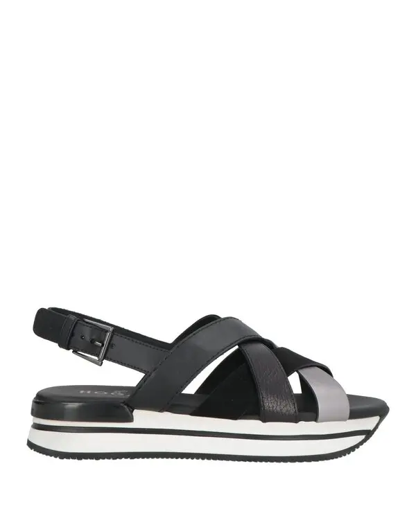 Hogan Leather Ankle Strap Sandals - Black