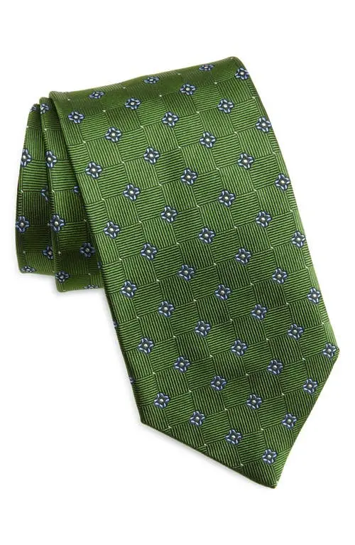 David Donahue Floral Silk Neck Tie - Green