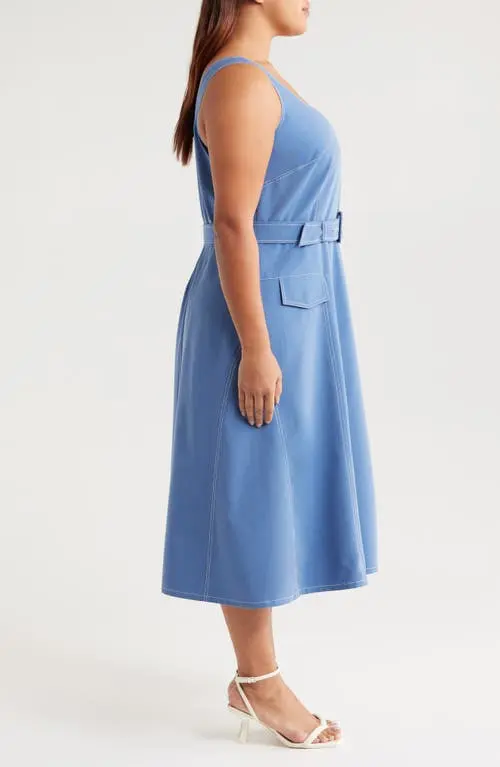 TAHARI ASL Belted Denim Midi Dress