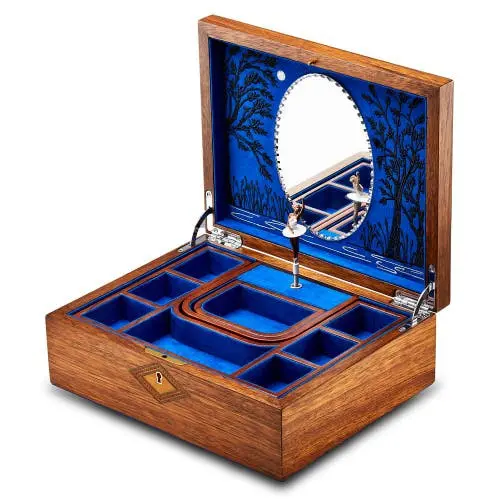Wolf Ballet Musical Jewelry Box - Walnut Wood