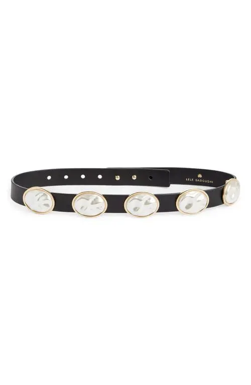 Lele Sadoughi Pearl Bead Station Leather Belt - Jet