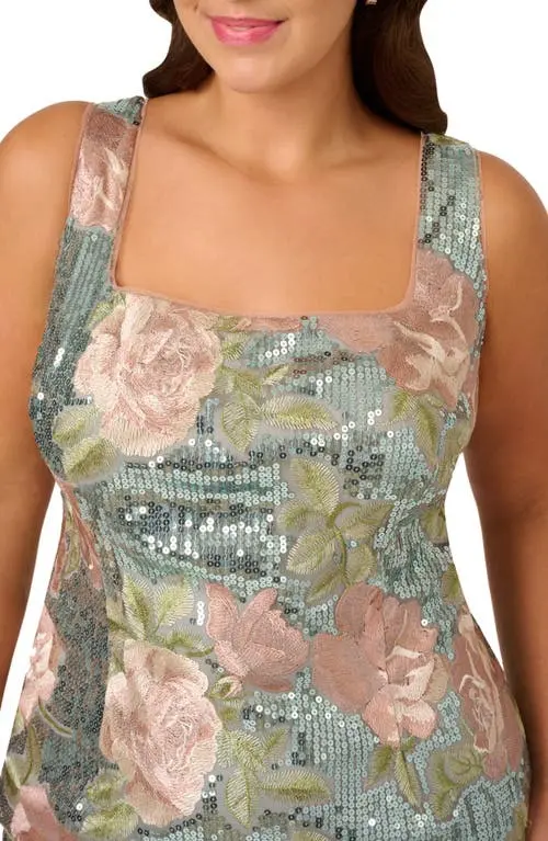 Adrianna Papell Sequin Embroidered Sheath Dress - Sage Multi | Editorialist
