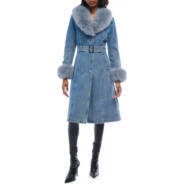 AZALEA WANG Kaya Denim Jacket With Faux Fur Trim - Blue
