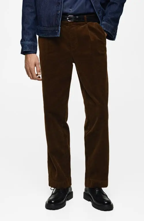 Mango Straight Leg Corduroy Pants - Brown