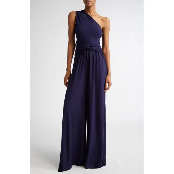 Michael Kors One-shoulder Jersey Jumpsuit - Maritime
