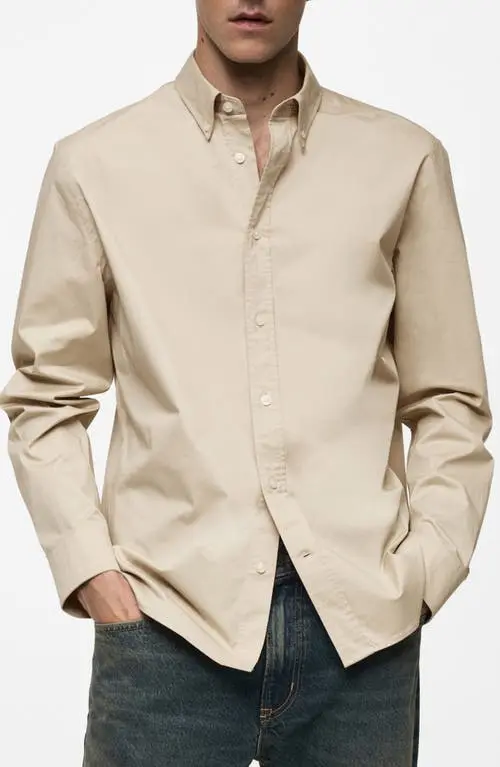 Mango Regular Fit Stretch Cotton Button-down Shirt - Beige