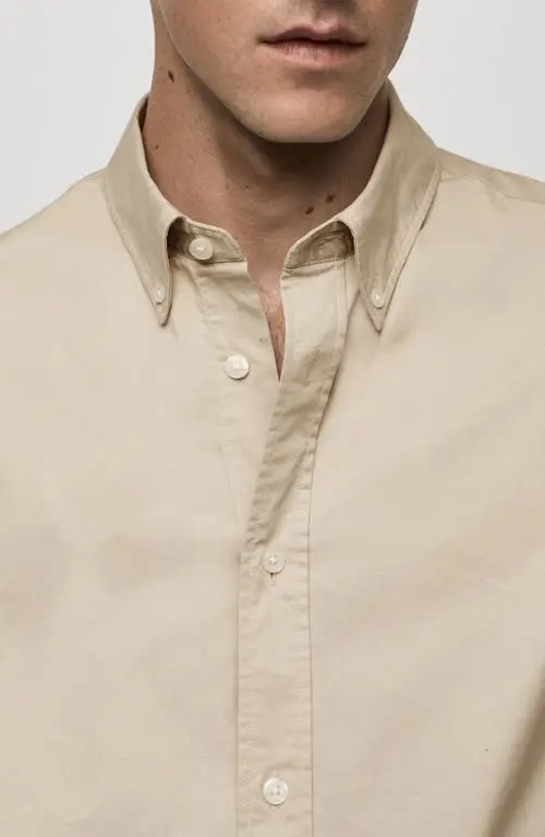 Mango Regular Fit Stretch Cotton Button-down Shirt - Beige