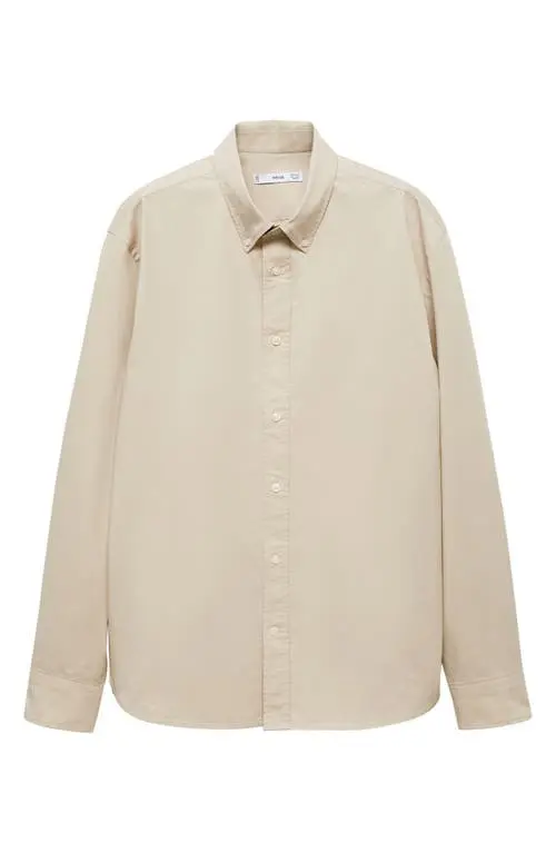 Mango Regular Fit Stretch Cotton Button-down Shirt - Beige
