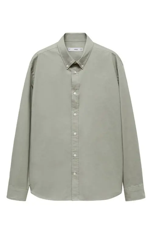 Mango Regular Fit Stretch Cotton Button-down Shirt - Khaki Green