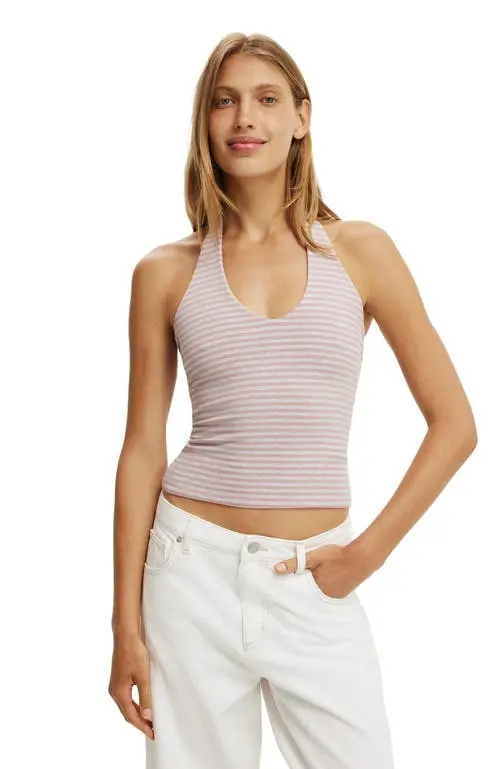 COTTON ON V-neck Halter Top - Madi Stripe Blush Cloud
