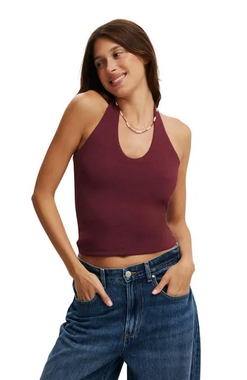 COTTON ON All Day V Neck Halter - Sour Cherry