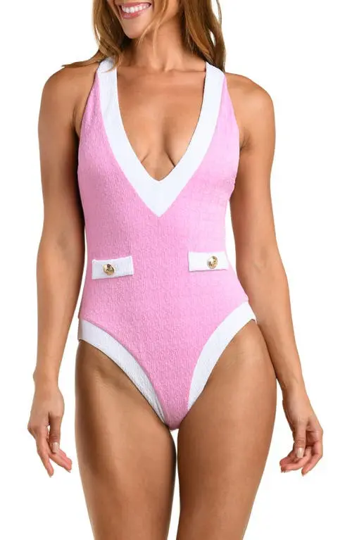 L'Agence Lisa Colorblock Plunge One-piece Swimsuit - Blush