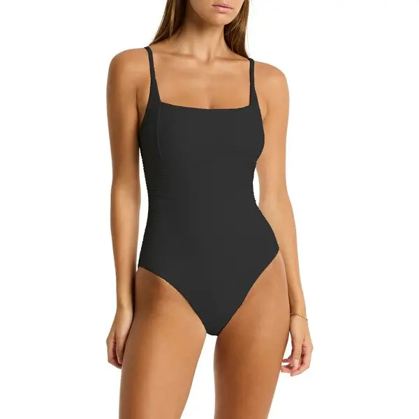 SEA LEVEL Spinnaker Textured Rib One-piece Swimsuit - Black