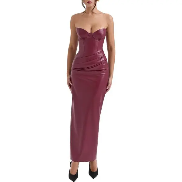 House Of Cb Juliana Corset Faux Leather Gown - Cabernet