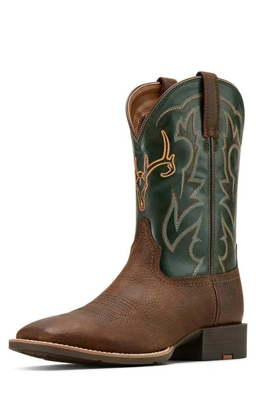 Ariat Sport Outdoor Square Toe Cowboy Boot - Brown Oiled Rowdy/tack Green