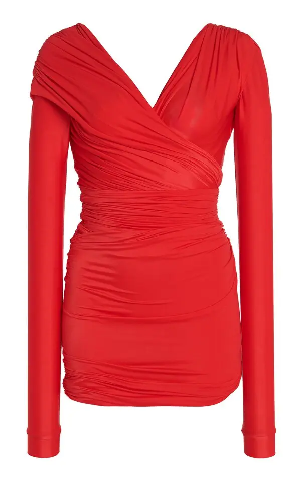 Balenciaga Ruched Jersey Mini Dress - Red