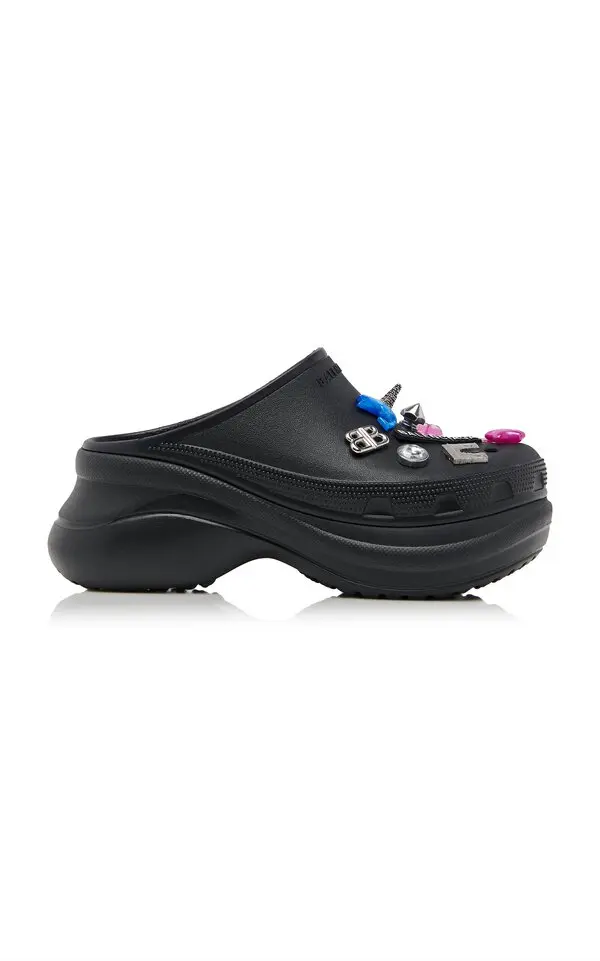 Balenciaga Embellished Rubber Croc Mules - Black