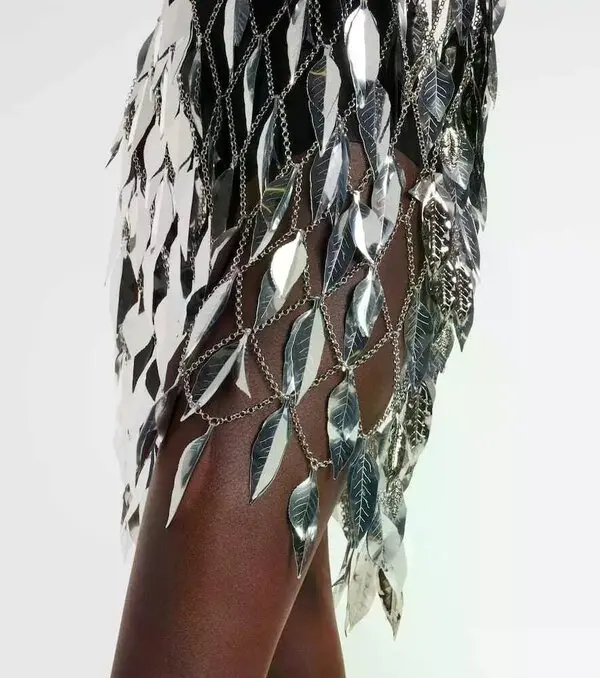 paco rabanne-esque silver chain mini dress Vintage Chainmail Metal Mini Dress * Vintage Silver Chain Link Dress *  Vintage Y2K Metal Chain Dress in the Style of Paco Rabanne