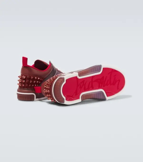 CHRISTIAN LOUBOUTIN Astroloubi Embellished Leather Sneakers - Brown