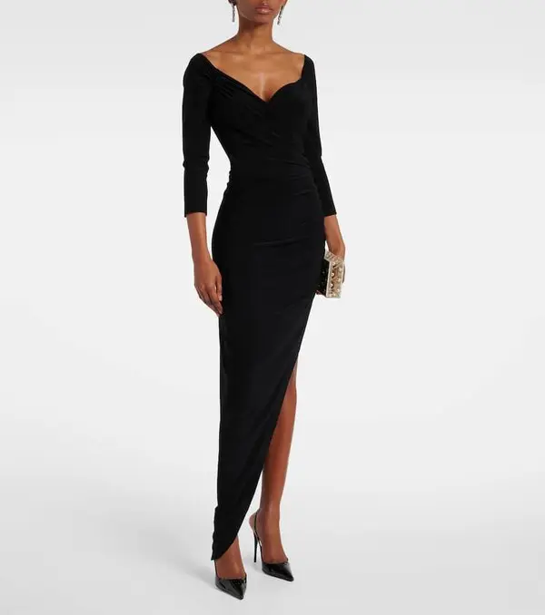 Norma Kamali Asymmetrical Off-the-shoulder Gown