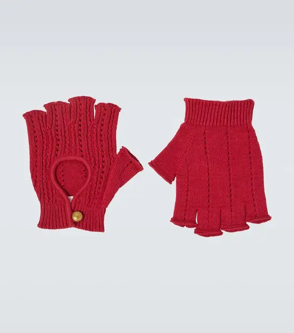 Valentino Garavani Ribbed-knit Fingerless Gloves - Red