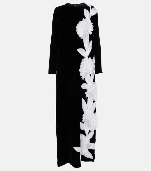 Costarellos Floral Appliqué Gown - Black