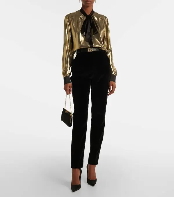 Dolce & Gabbana Tie-neck Lamé Blouse