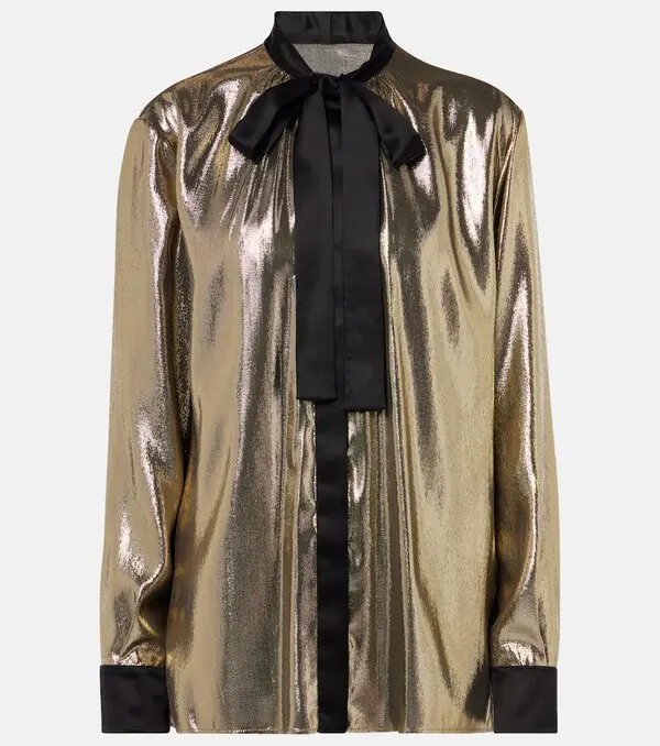 Dolce & Gabbana Tie-neck Lamé Blouse - Gold