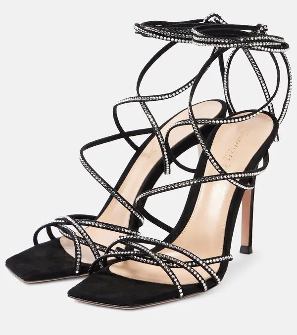 GIANVITO ROSSI Ankletie 105 Embellished Suede Sandals - Black