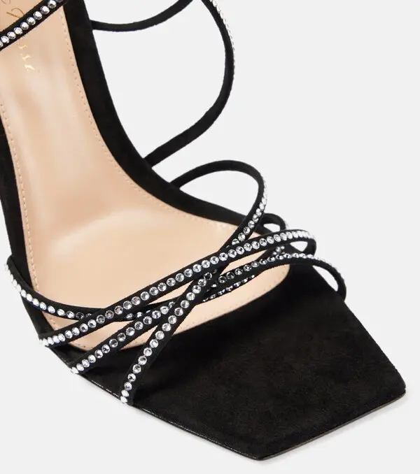 GIANVITO ROSSI Ankletie 105 Embellished Suede Sandals - Black