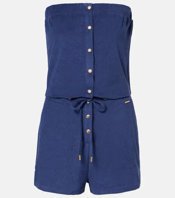 Melissa Odabash Naomi Cotton-blend Terry Romper - Blue