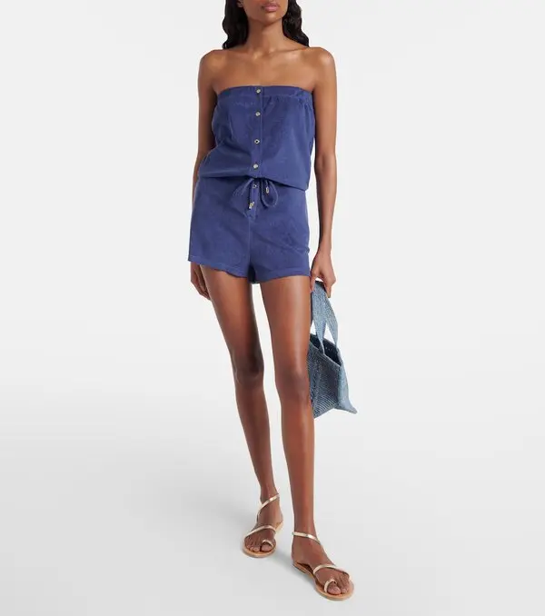 Melissa Odabash Naomi Cotton-blend Terry Romper - Blue
