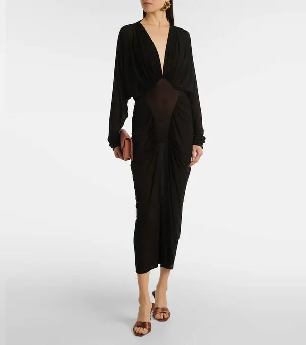 Saint Laurent Opyum 85 Satin Mules - Brown