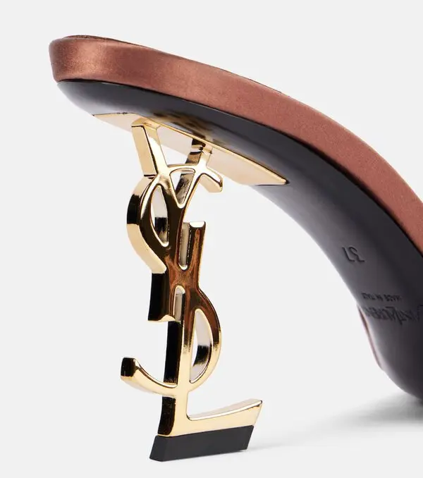 Saint Laurent Opyum 85 Satin Mules - Brown