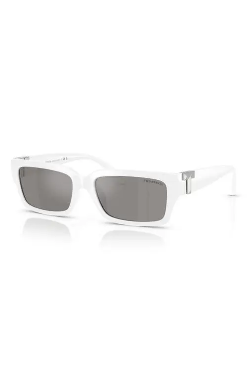 Tiffany & Co. 56mm Rectangular Sunglasses - White/ Silver Mirror