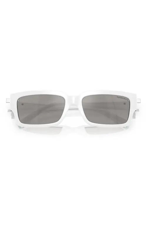 Tiffany & Co. 56mm Rectangular Sunglasses - White/ Silver Mirror