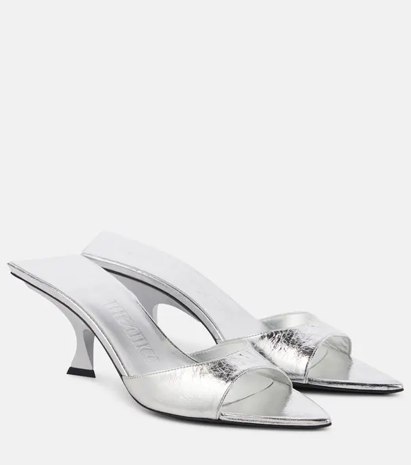 Attico Bes 65 Metallic Leather Mules - Silver
