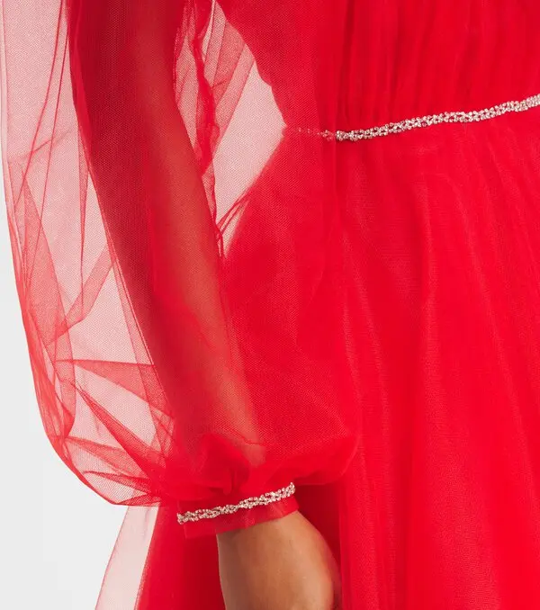 Costarellos Floral Appliqué Tulle Gown