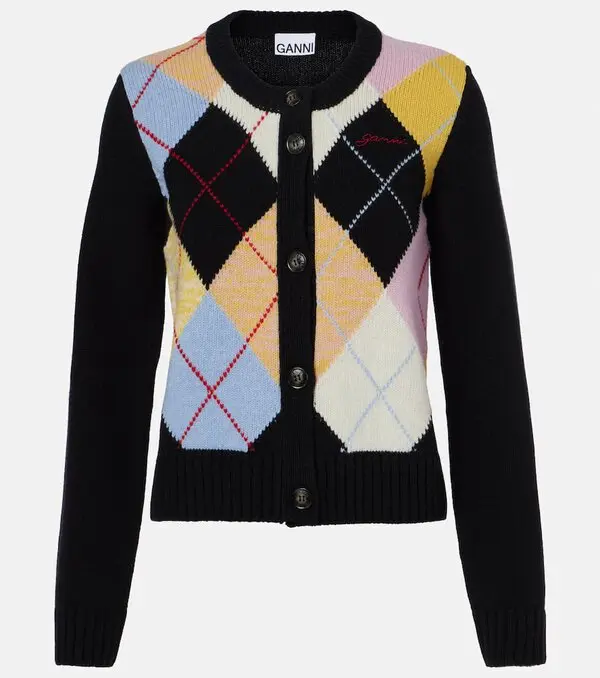 GANNI Harlequin Argyle Wool-blend Cardigan - Multicoloured