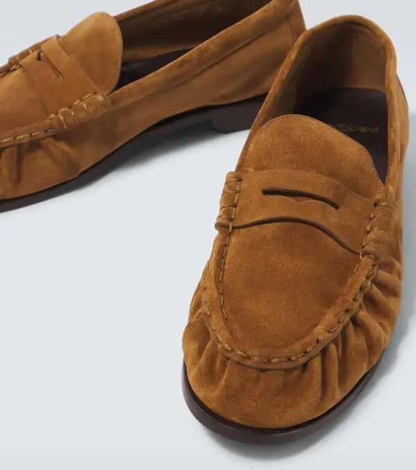 Saint Laurent Le Loafer Suede Penny Loafers - Brown