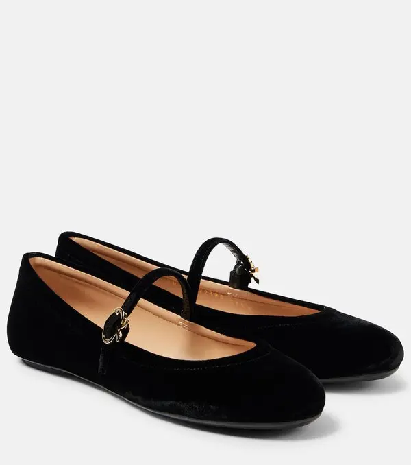 GIANVITO ROSSI Carla Velvet Ballet Flats - Black
