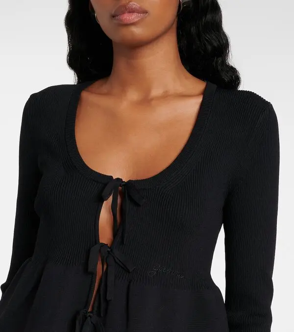 GANNI Ruffled Ribbed-knit Top