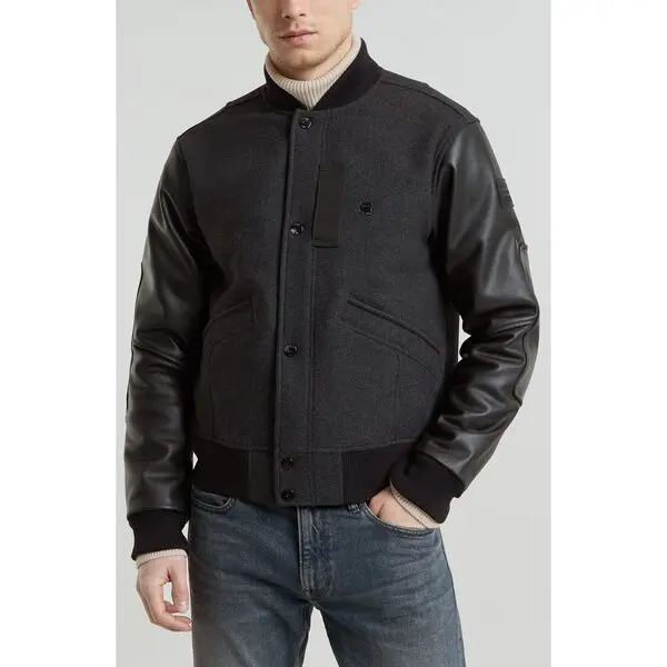 G-star Raw Wool Blend & Leather Varsity Jacket