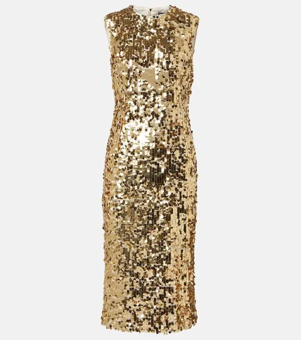 Dolce & Gabbana Sequined Midi Dress - Gold - 30% Off | Editorialist