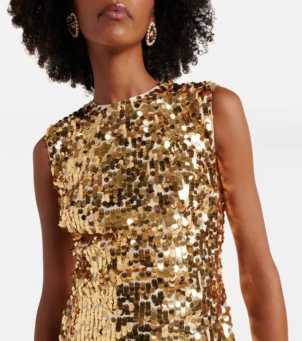 green emerald velvet dress Dolce & Gabbana Gold Sequin Long Sleeve Mini Dress – Moon Behind The Hill main image 1