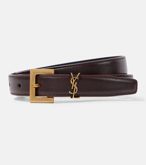 Saint Laurent Cassandre Slim Leather Belt - Red